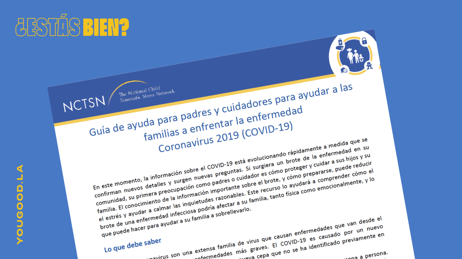 Guía de ayuda para padres, hijos, y COVID-19 - You Good?